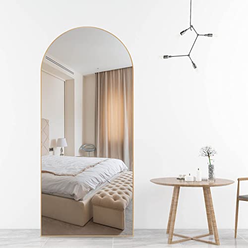 CISTEROMAN 65"x24" Full Length Mirror, Big Arched Mirror, Large Body Mirror, Floor Mirror with Stand, Hanging Wood Frame Dressing Mirror, Wall Mirror for Bedroom, Dressing Room, Living Room
