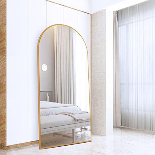 CISTEROMAN 65"x24" Full Length Mirror, Big Arched Mirror, Large Body Mirror, Floor Mirror with Stand, Hanging Wood Frame Dressing Mirror, Wall Mirror for Bedroom, Dressing Room, Living Room