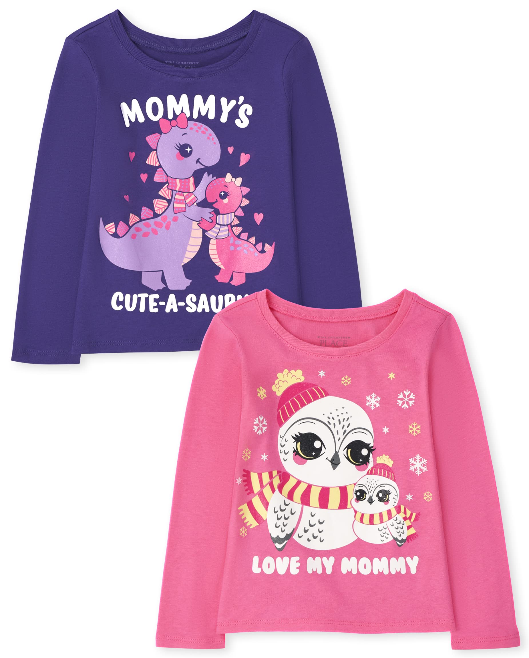 The Children's Place baby girls The Children's Place and Toddler Long Sleeve Graphic T- 2-pack T Shirt, Mom/Animal, 18-24 Months US