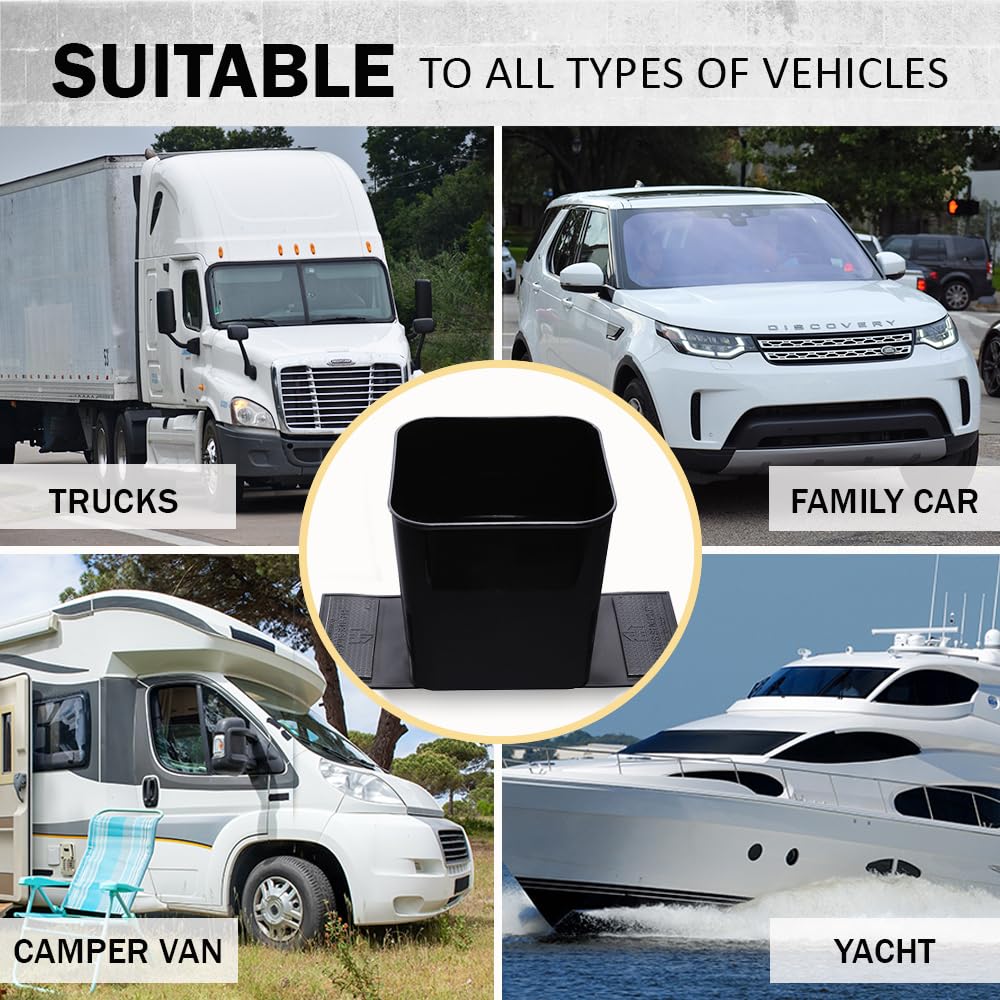 Car Trash Can for Vehicles Leakproof Compact Garbage Bin w/ Stability Flap, Anti-Slip Base, Portable Trash Holder for Cars, Trucks, SUVs, Minivans Compact, Easy to Clean Auto Container Organizer Black