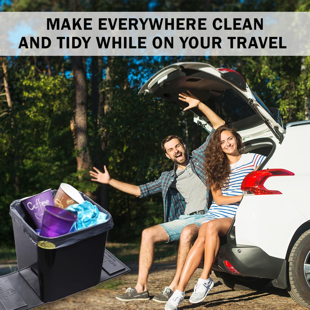 Car Trash Can for Vehicles Leakproof Compact Garbage Bin w/ Stability Flap, Anti-Slip Base, Portable Trash Holder for Cars, Trucks, SUVs, Minivans Compact, Easy to Clean Auto Container Organizer Black