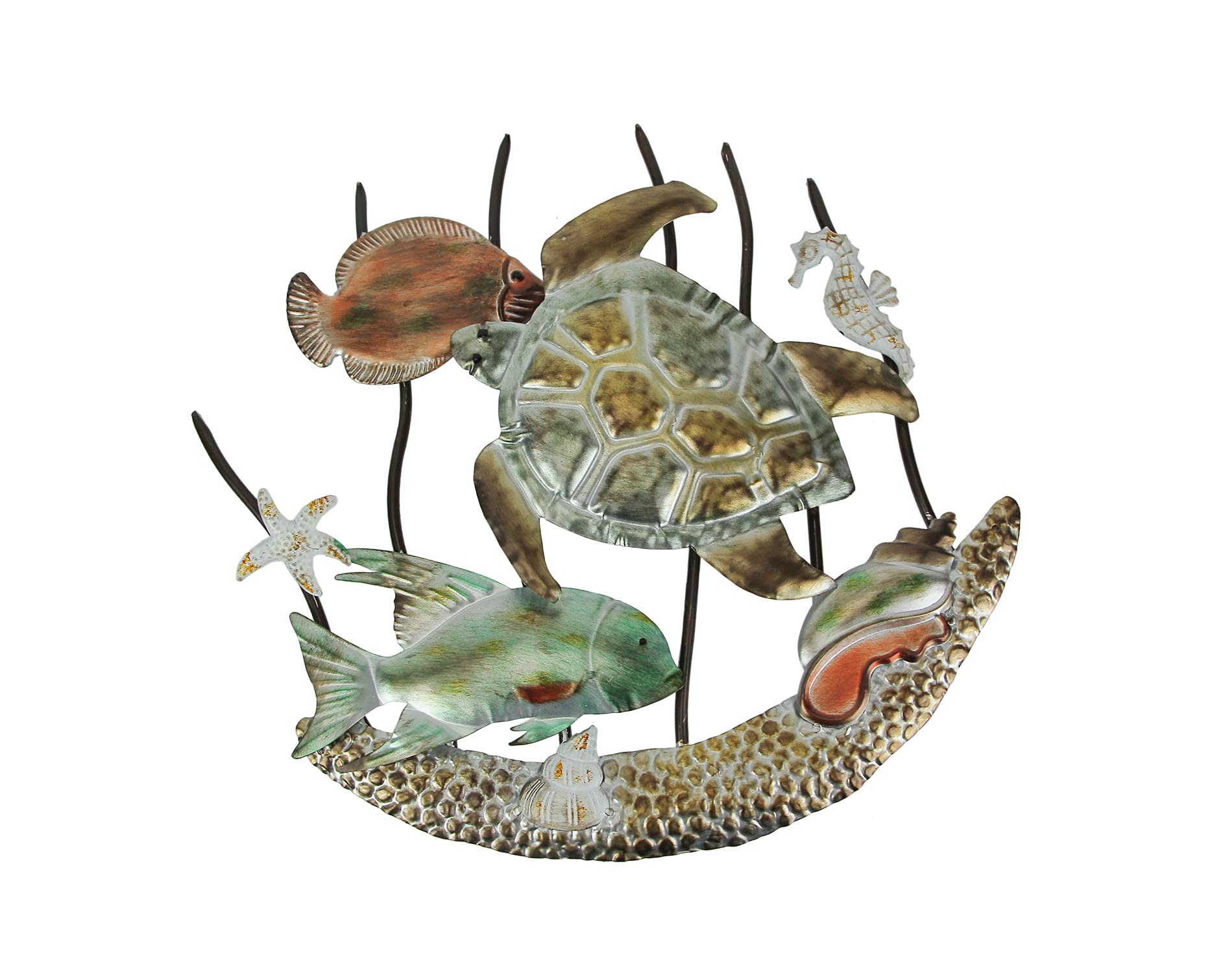 J.D. Yeatts 19 Inch Metal Wall Hanging Sea Turtle Sculpture Sealife Beach Home Decor Art, Multicolor, One Size