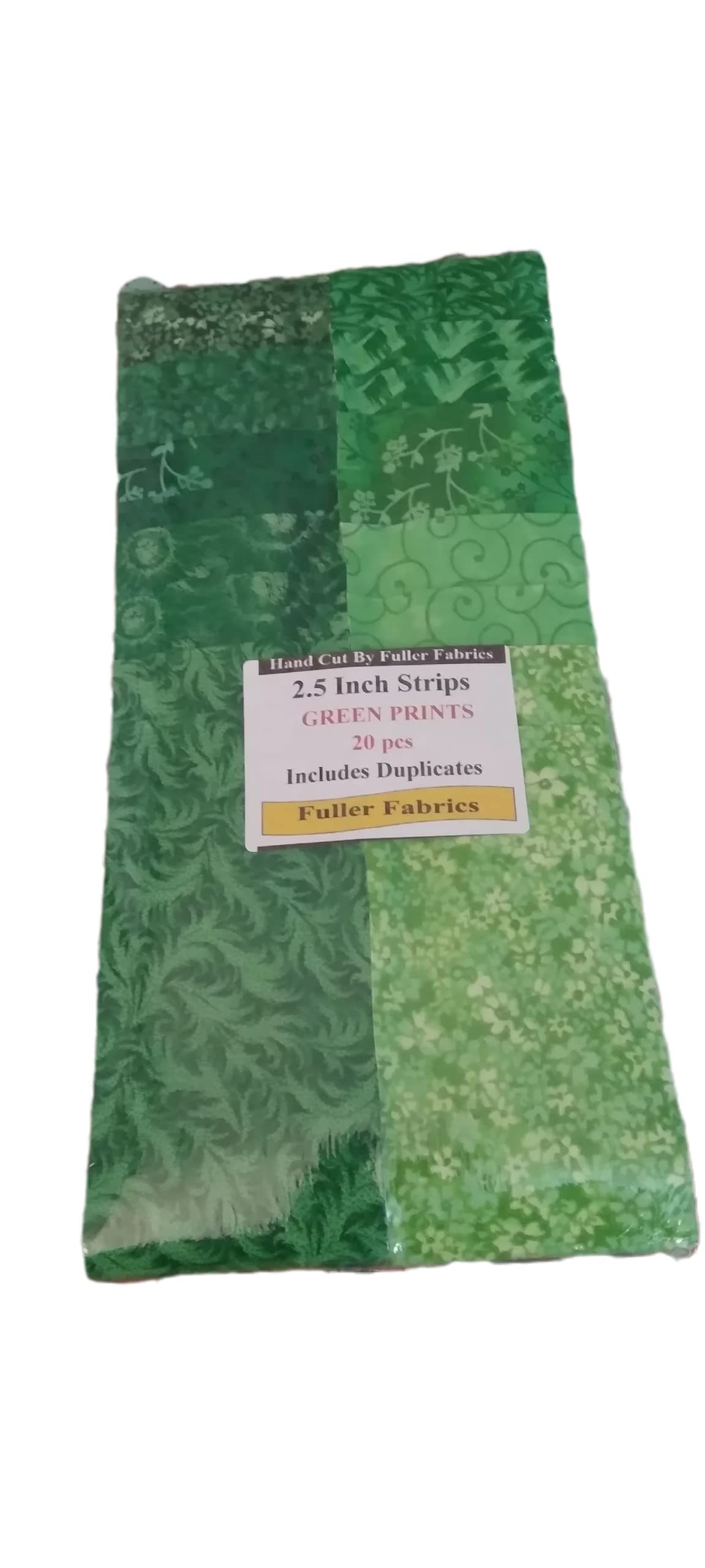 2.5 Inch Jelly Roll Strips Assorted Green Prints 20 pcs - Handcut by Fuller Fabrics