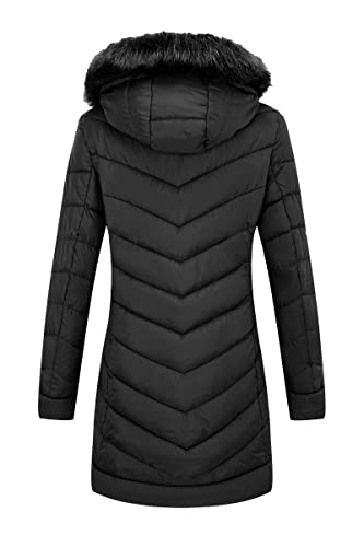 Bellivera Puffer Jacket Women,Lightweight Padding Bubble Hooded Coat with Fur Collar Warmth Outerwear 23707 Black XL