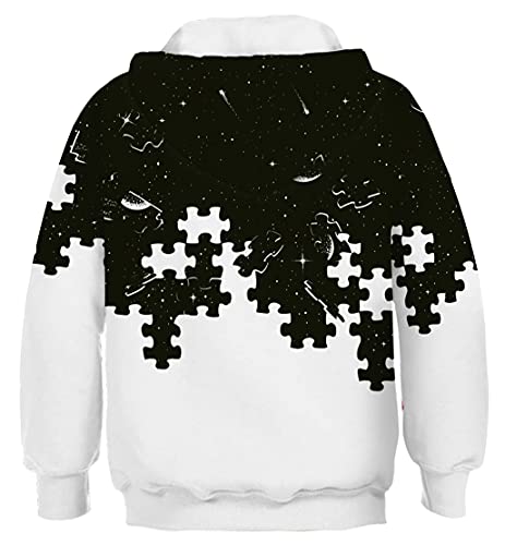 HaniLav Unisex Boy Girl 3D Print Graphic Galaxy Sweatshirts Pullover Kids Hoodies,Puzzle Astronaut,8-11 Years