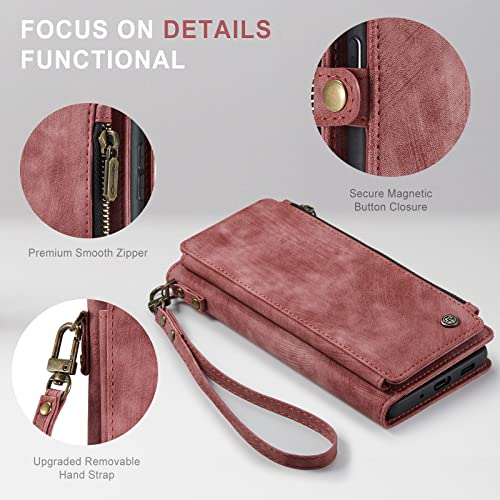Defencase Compatible with Samsung Galaxy S20 FE 5G Case Wallet with Card Holder for Women Men, PU Leather Magnetic Snap Flip Zipper Strap Wallet Case Fit for Galaxy S20 FE, Fashion Red