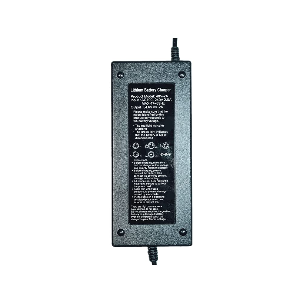 48V Battery Charger 54.6V 2A Power Supply Adapter for Lithium Li-ion Batteries - Ebike Charger With DC Plug and Cooling Fan