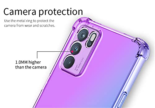 SHYXGLON for Oppo Reno 6 Pro Plus 5G Case, Oppo Reno6 Pro Plus 5G Case and Screen Protector Tempered Glass Transparent Ultra Thin Glitter Bumper Anti-Yellow Crystal Clear Cover (Purple/Blue)