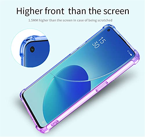 SHYXGLON for Oppo Reno 6 Pro Plus 5G Case, Oppo Reno6 Pro Plus 5G Case and Screen Protector Tempered Glass Transparent Ultra Thin Glitter Bumper Anti-Yellow Crystal Clear Cover (Purple/Blue)