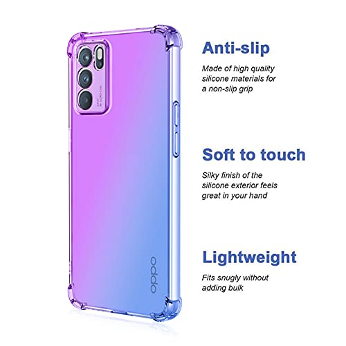 SHYXGLON for Oppo Reno 6 Pro Plus 5G Case, Oppo Reno6 Pro Plus 5G Case and Screen Protector Tempered Glass Transparent Ultra Thin Glitter Bumper Anti-Yellow Crystal Clear Cover (Purple/Blue)