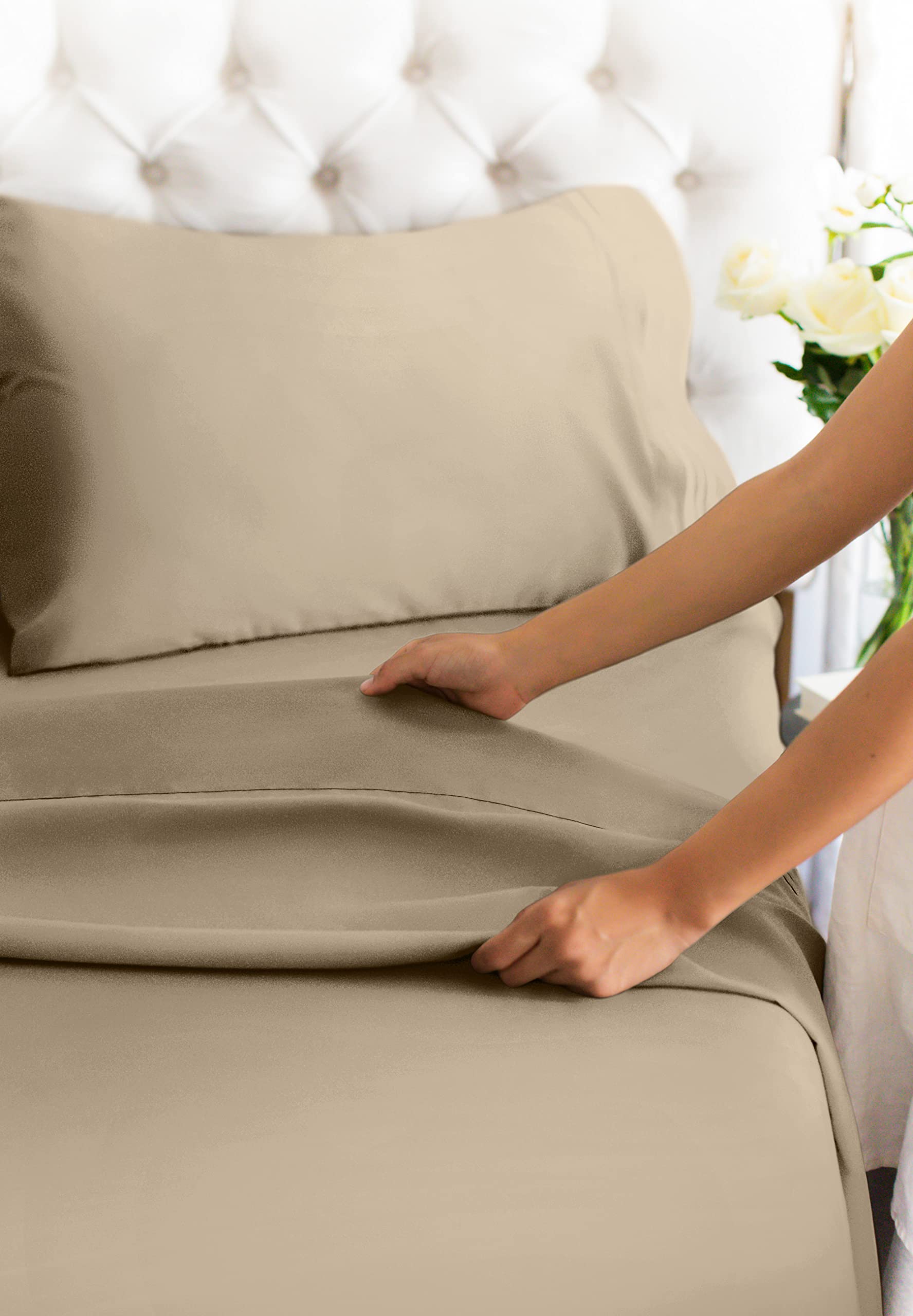 Extra Deep Pockets 400 Thread Count 100% Cotton 4 Piece Full Size Bedding Sheet Set - Breathable & Cooling - Hotel Luxury Bed Sheets Set - Extra Soft, Wrinkle Free and Comfy Cream Bedding Sheets Set