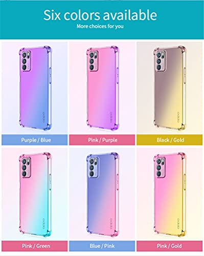 SHYXGLON for Oppo Reno 6 Pro Plus 5G Case, Oppo Reno6 Pro Plus 5G Case and Screen Protector Tempered Glass Transparent Ultra Thin Glitter Bumper Anti-Yellow Crystal Clear Cover (Purple/Blue)