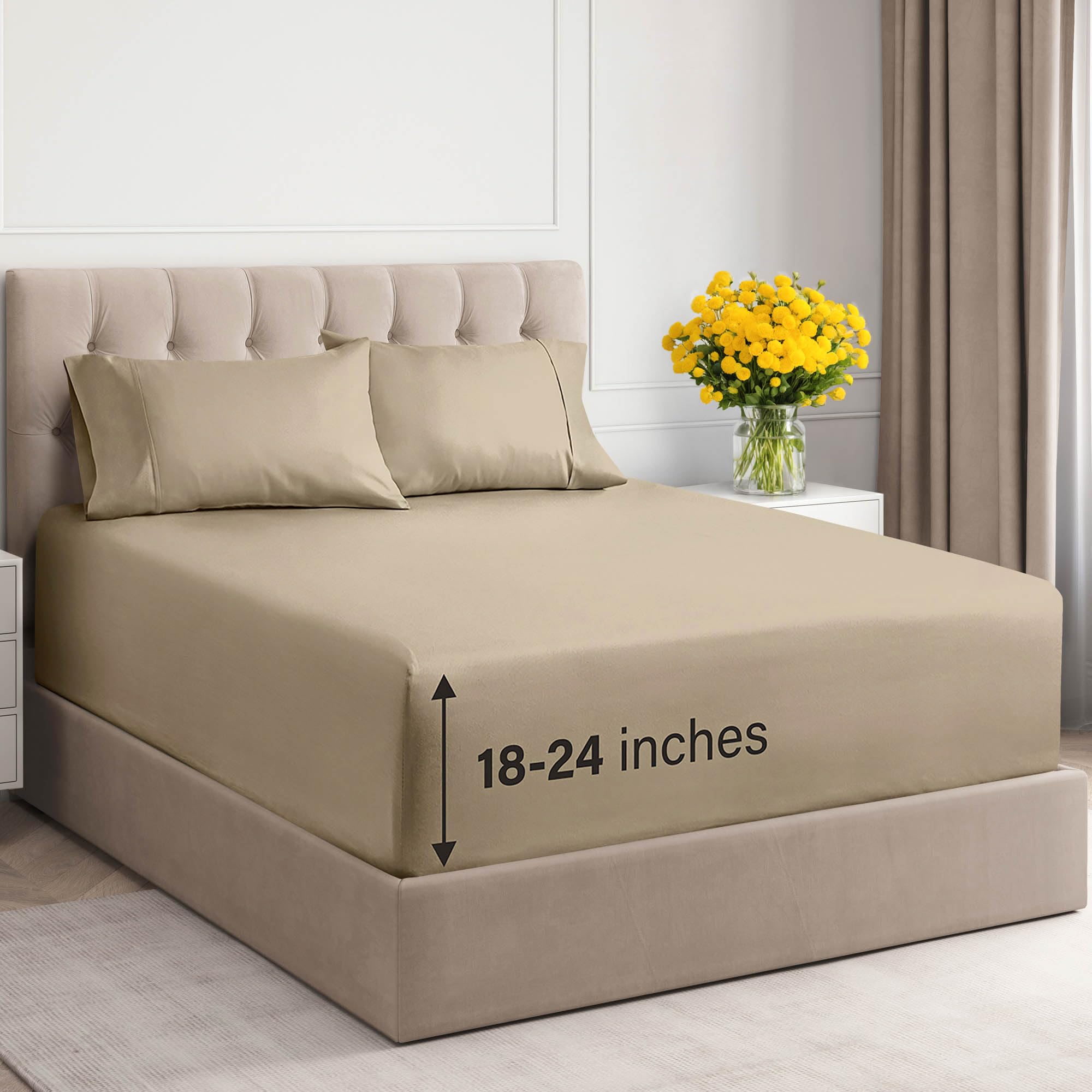 Extra Deep Pockets 400 Thread Count 100% Cotton 4 Piece Full Size Bedding Sheet Set - Breathable & Cooling - Hotel Luxury Bed Sheets Set - Extra Soft, Wrinkle Free and Comfy Cream Bedding Sheets Set