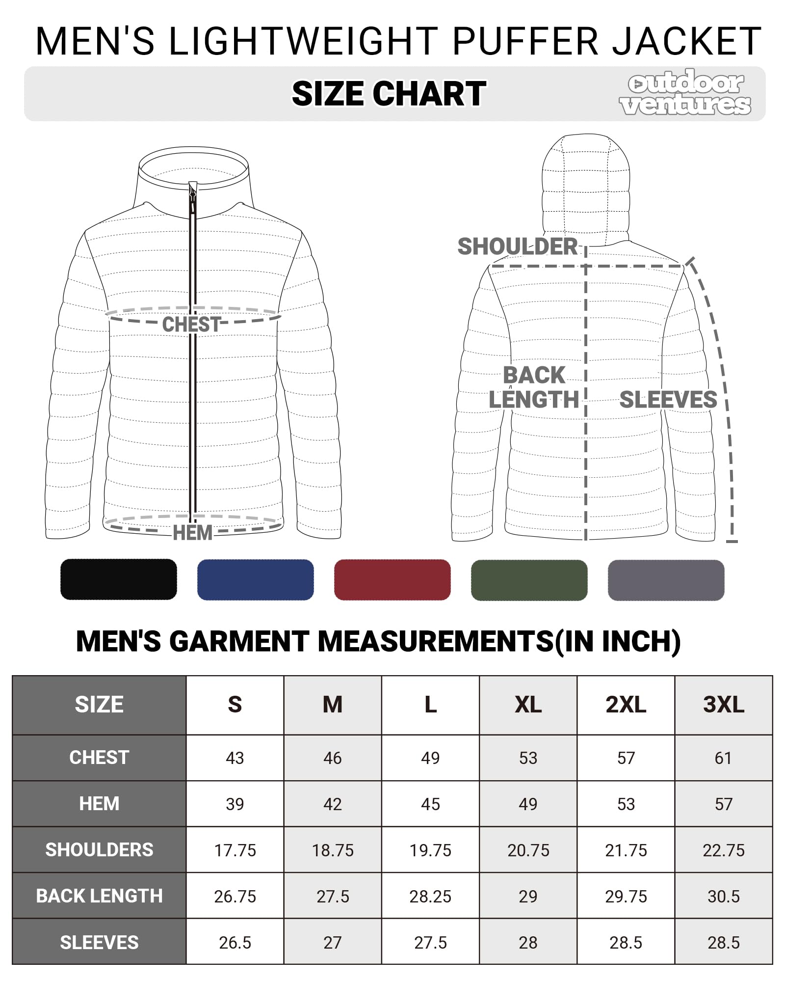 Outdoor Ventures Men's Lightweight Packable Hooded Puffer Jacket Insulated Winter Coat for Snow Ski Traveling