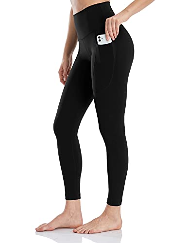 HeyNuts Leggings with Pockets for Women, High Waisted 7/8 Leggings Tummy Control Compression Workout Buttery Soft Pants 25'' Black XS(0/2)