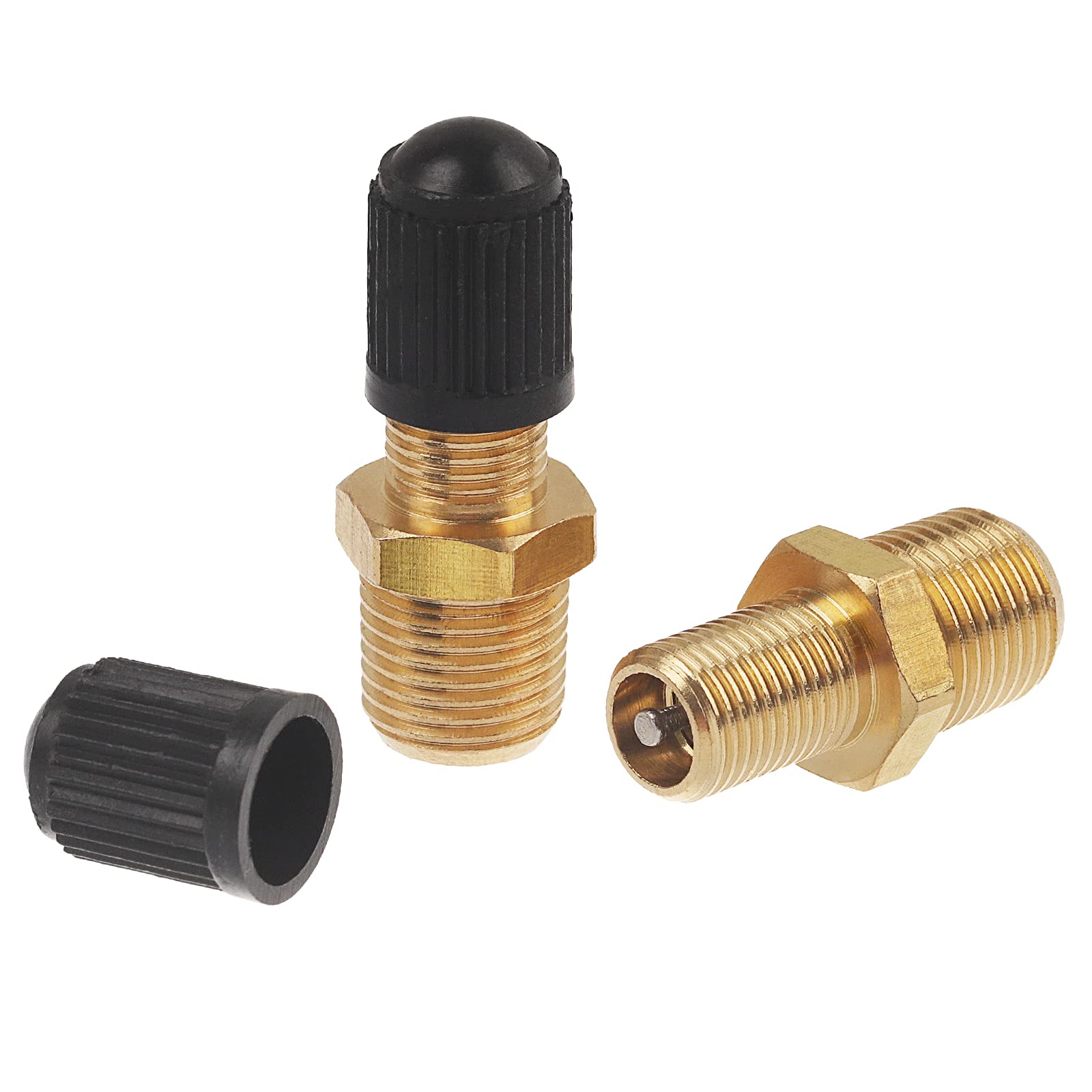 A.I.FORCE 4Pcs 1/8" NPT Brass Schrader Tank Fill Valve with Anti-Corrosion Cap & Replacement Valve Stems