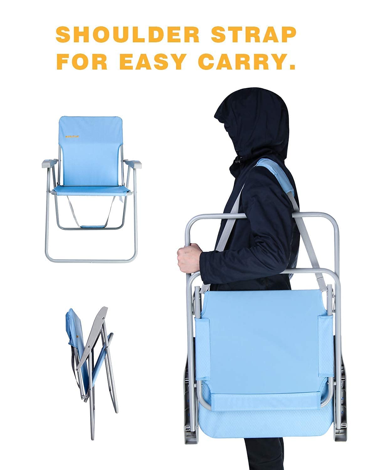 #WEJOY Folding Webbed Lawn Beach Chair,High Back Seat Backpack Portable Lightweight Chairs+High Back Folding Beach Chair,Lightweight Camping Lawn Chairs for Adults with Hard Arm,Headrest,Pocket