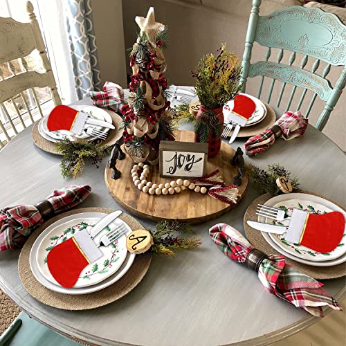 CCINEE 24PCS Christmas Socks Decoration Tableware Holders Red Felt Christmas Stockings with Golden Trim Spoon Knife Fork Bags Candy Pouch Bags Mini Stockings for Silverware Xmas Party Dinner Decor