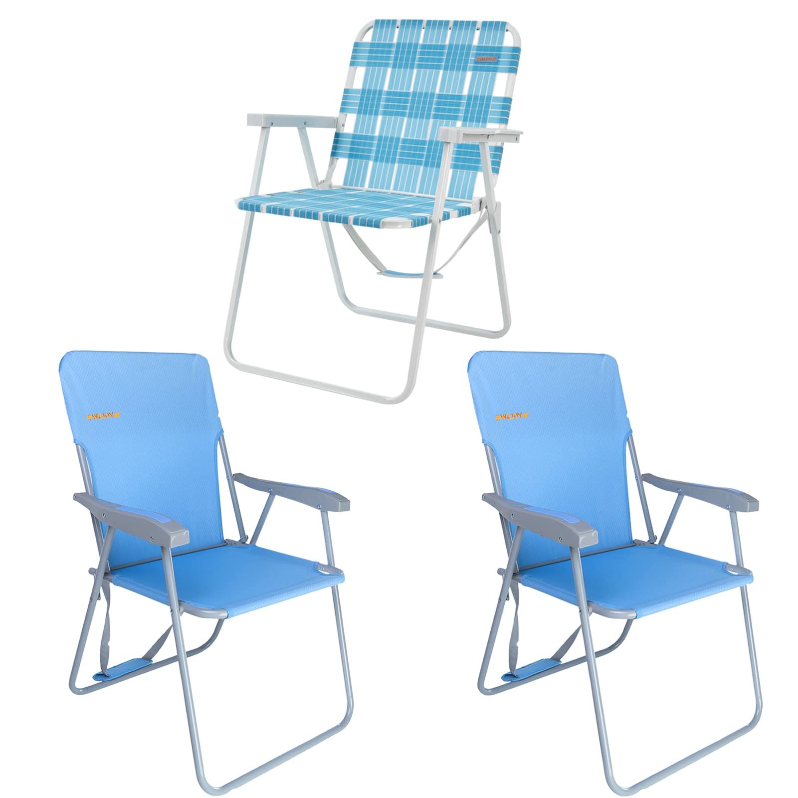 #WEJOY Folding Webbed Lawn Beach Chair,High Back Seat Backpack Portable Lightweight Chairs+High Back Folding Beach Chair,Lightweight Camping Lawn Chairs for Adults with Hard Arm,Headrest,Pocket