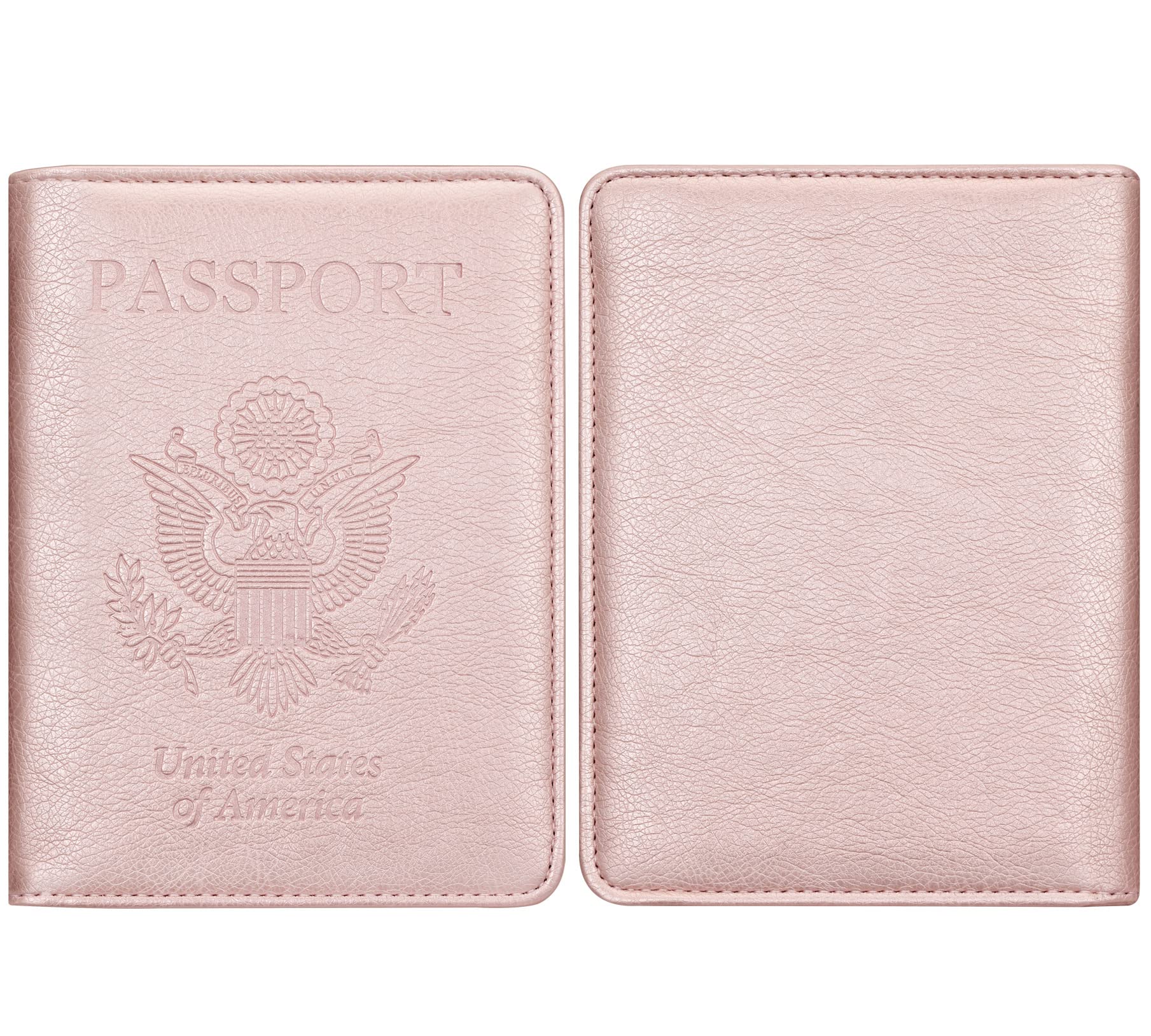 HOTCOOL Passport and Vaccine Card Holder Combo Leather RFID Blocking Wallet with Elastic Strap Travel Cover Case for Passport, with USA CDC Vaccination Card Slot, with Pen, Rose Gold