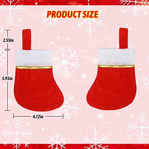 CCINEE 24PCS Christmas Socks Decoration Tableware Holders Red Felt Christmas Stockings with Golden Trim Spoon Knife Fork Bags Candy Pouch Bags Mini Stockings for Silverware Xmas Party Dinner Decor