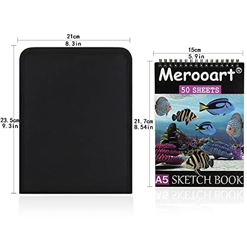 Merooart 37 Professional Drawing Pencil Set-A complete art sketching set for beginners and professional artists, with two 50-page sketchbooks, charcoal sticks, graphite sticks and erasers, zipper box