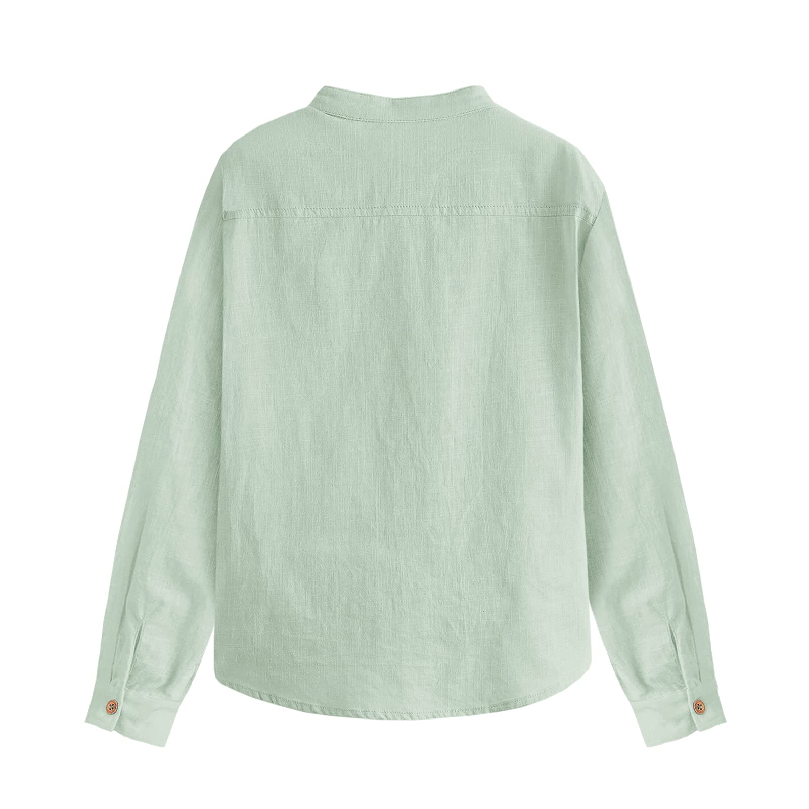 Inorin Boys Linen Shirt Button Up Henley Long Sleeve Dress Shirts Cotton Lightweight Tees Tops with One Pocket Mint Green
