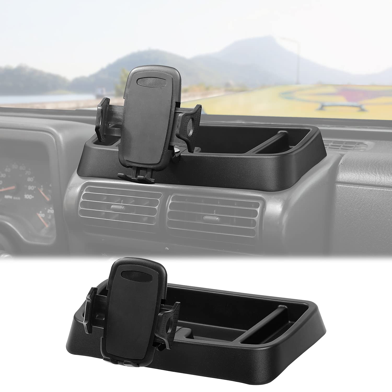 Hoolcar Phone Holder Radio Holder Multi-Functional Walkie Talkie Cell Phone Mount Bracket for 1997-2006 Jeep Wrangler TJ Accessories, Black