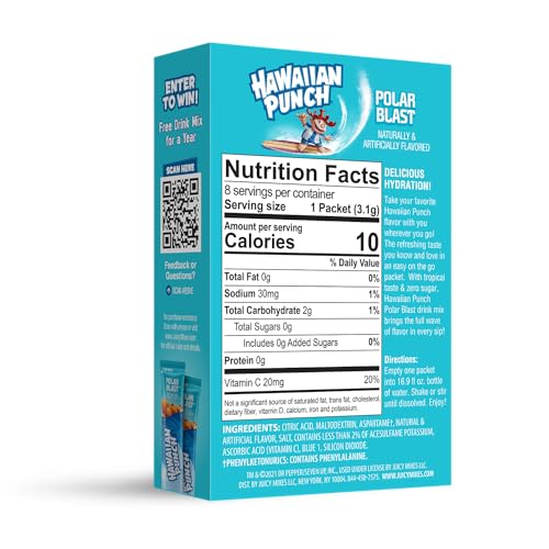 Juicy Mixes Hawaiian Punch Powder Drink Mix – Sugar Free & Delicious, Excellent source of Vitamin C (Polar Blast, 96 Sticks)