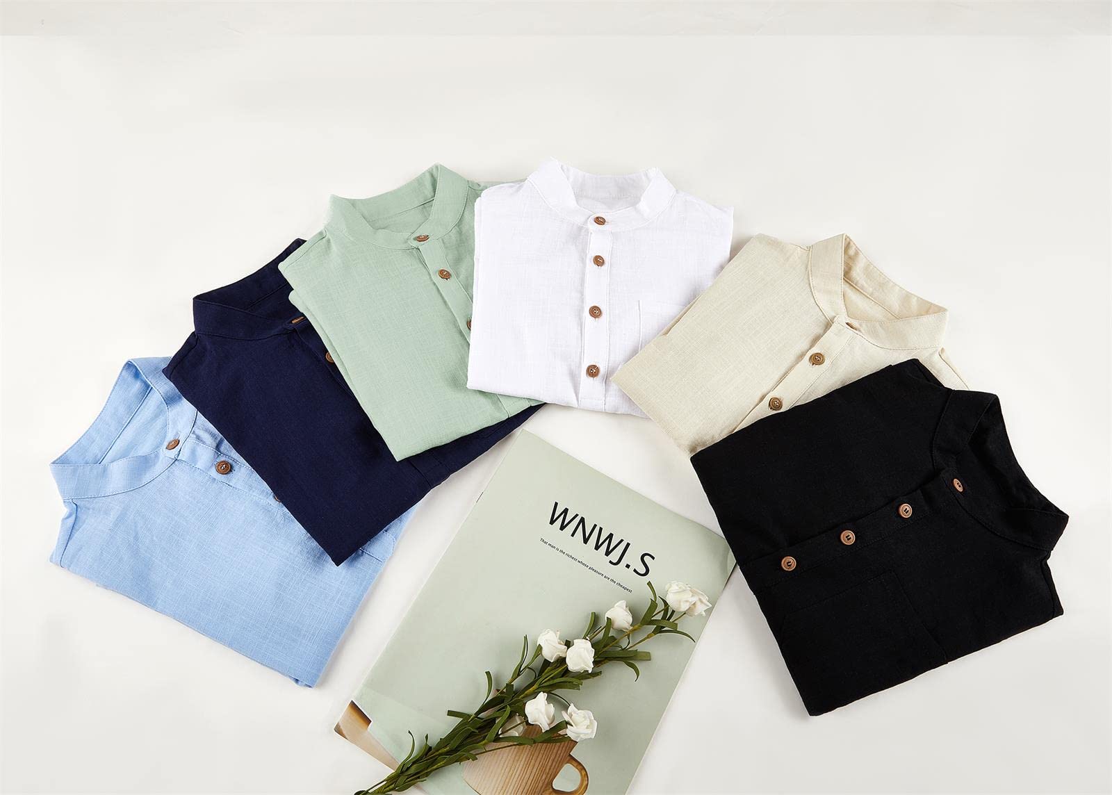 Inorin Boys Linen Shirt Button Up Henley Long Sleeve Dress Shirts Cotton Lightweight Tees Tops with One Pocket Mint Green