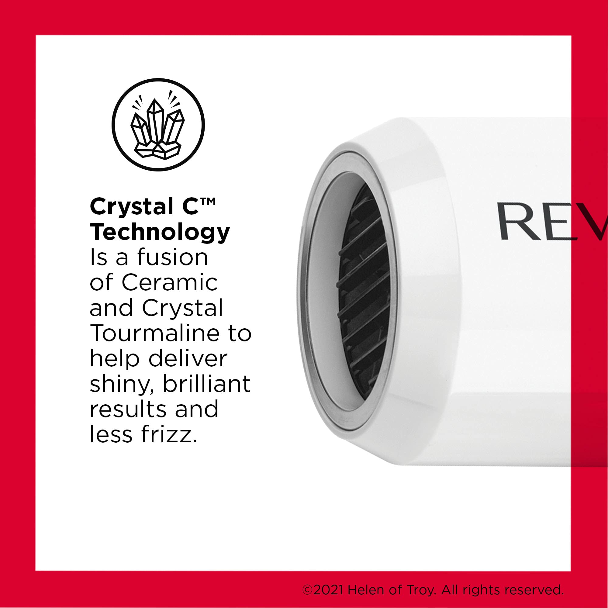 REVLON Crystal C + Ceramic Compact Hair Dryer | 1875W Blow Dryer with Crystal C Technology for Shiny Long-Lasting Shine and Less Frizz | Lightweight (White/Black)