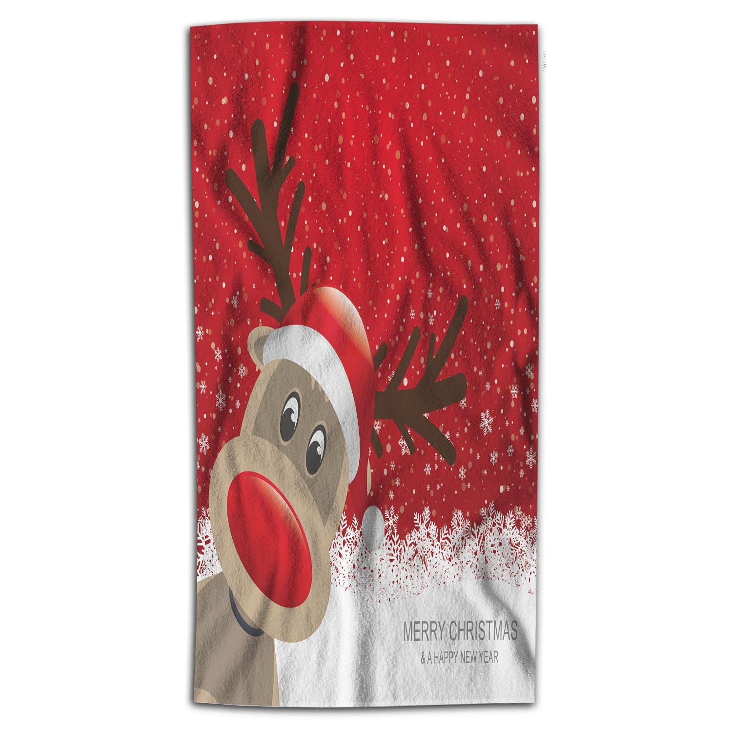 WONDERTIFY Reindeer Hand Towel Red Hat Snow Snowflake Christmas Hand Towels for Bathroom, Hand & Face Washcloths White Red 15X30 Inches