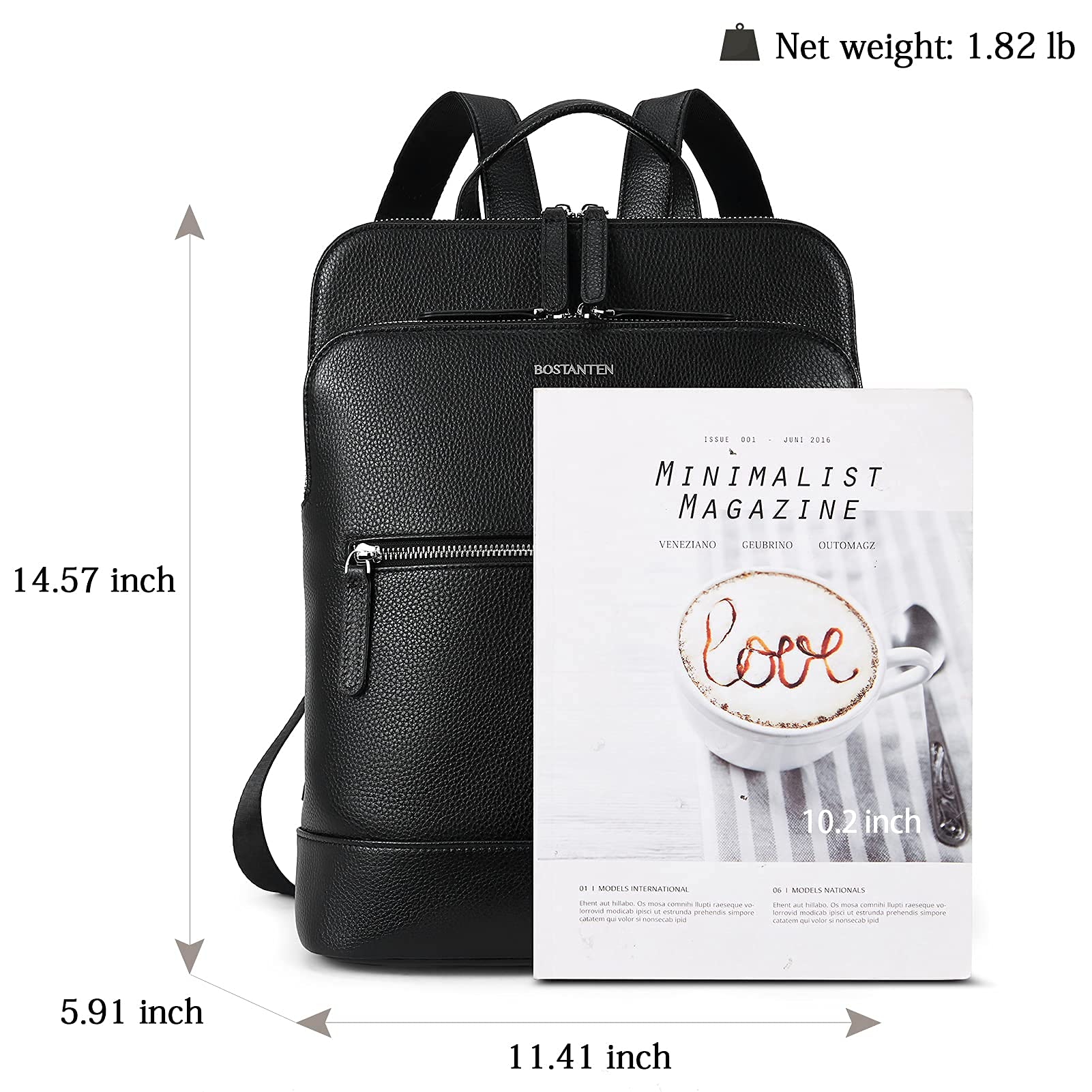 BOSTANTEN Laptop Backpack Purse for Women Genuine Leather Backpack Travel Bag and Womens Wallet Genuine Leather Large Capacity Wristlet Clutch Purse Credit Card Holder with RFID Blocking Black
