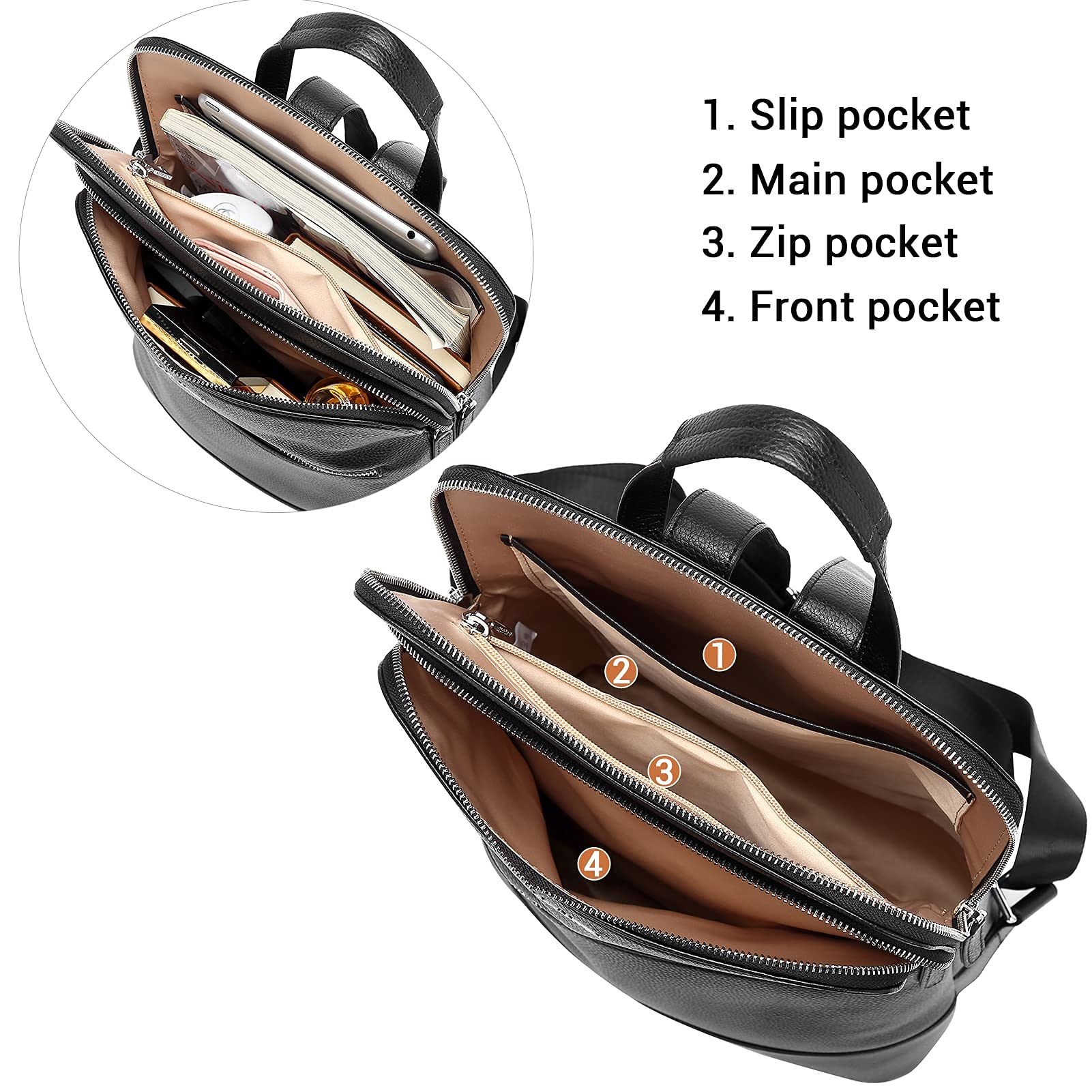 BOSTANTEN Laptop Backpack Purse for Women Genuine Leather Backpack Travel Bag and Womens Wallet Genuine Leather Large Capacity Wristlet Clutch Purse Credit Card Holder with RFID Blocking Black