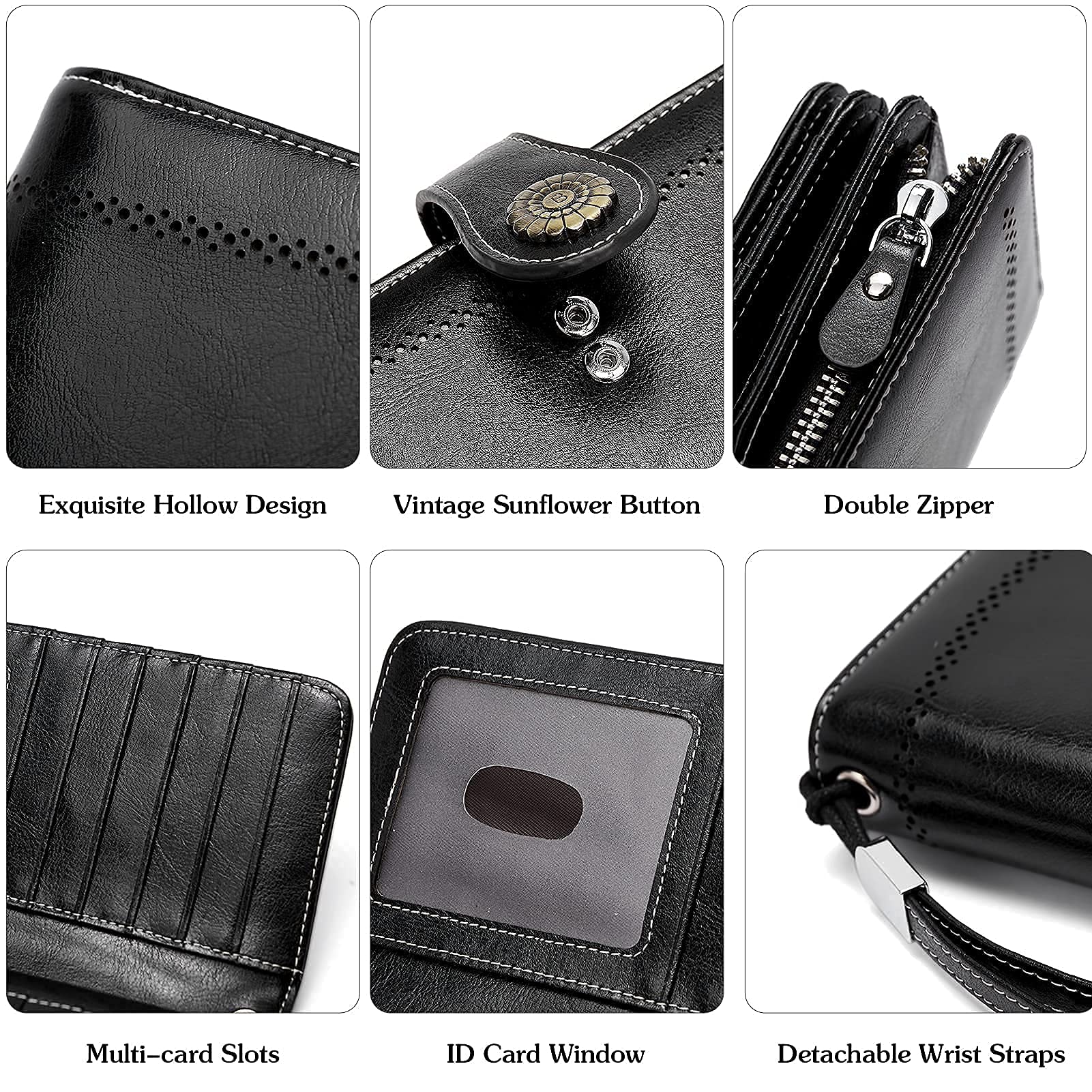 BOSTANTEN Laptop Backpack Purse for Women Genuine Leather Backpack Travel Bag and Womens Wallet Genuine Leather Large Capacity Wristlet Clutch Purse Credit Card Holder with RFID Blocking Black