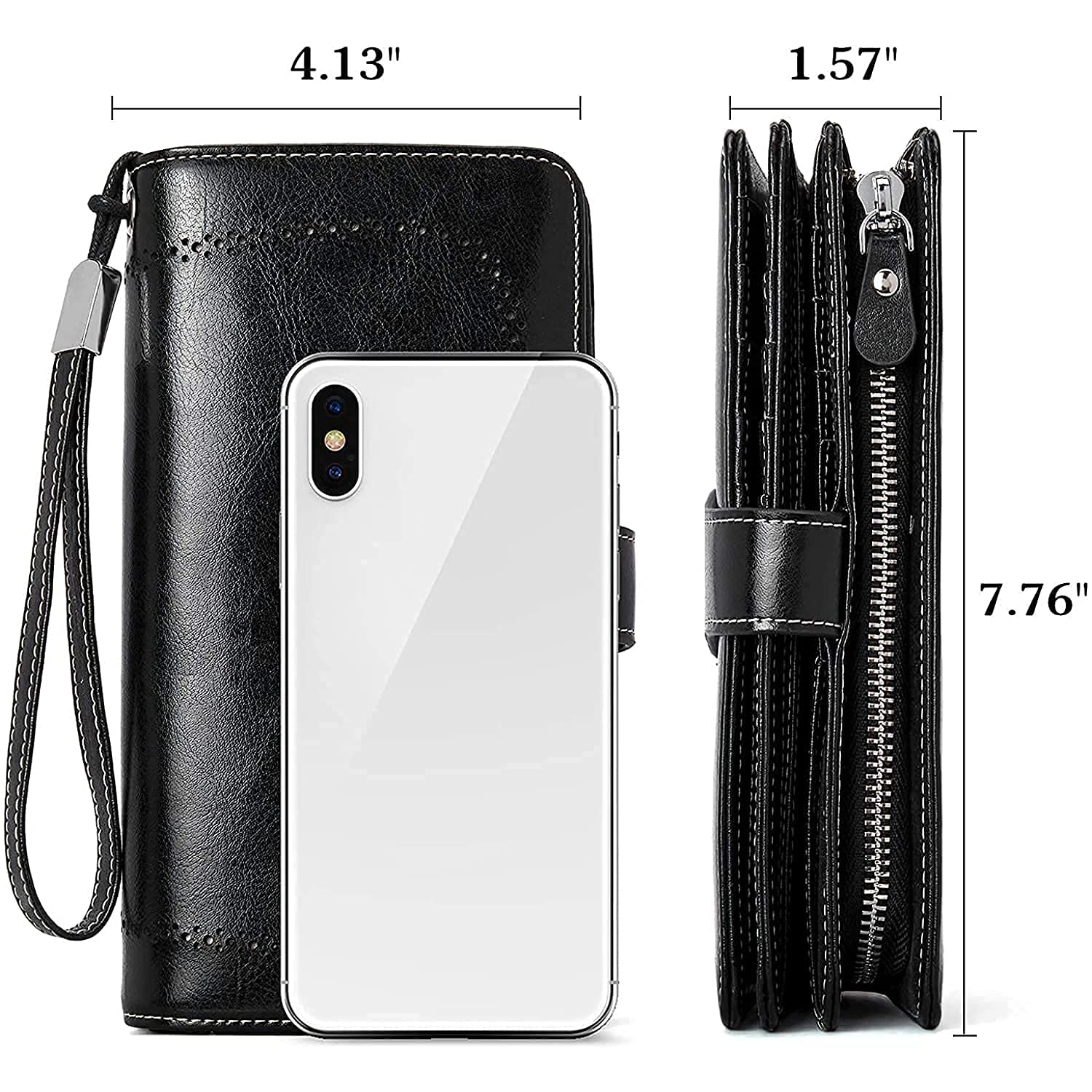 BOSTANTEN Laptop Backpack Purse for Women Genuine Leather Backpack Travel Bag and Womens Wallet Genuine Leather Large Capacity Wristlet Clutch Purse Credit Card Holder with RFID Blocking Black