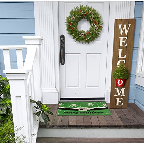 Rugsmith Green Tufted Holiday Merry Christmas Snow Flakes Area Rug Doormat, 18" x 30"