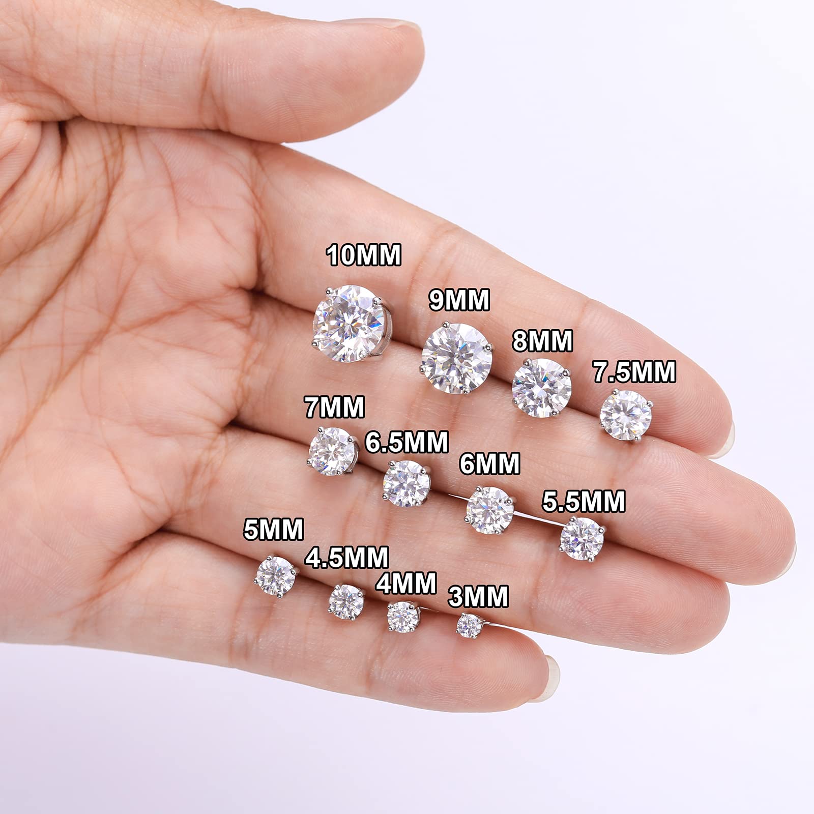 Moissanite Stud Earrings Screw Back 0.2CT 3MM*2 18K White Gold Plated S925 Sterling Silver Round Cut D Color VVS1 Clarity Lab Created Moissanite Diamond Earrings for Women Men