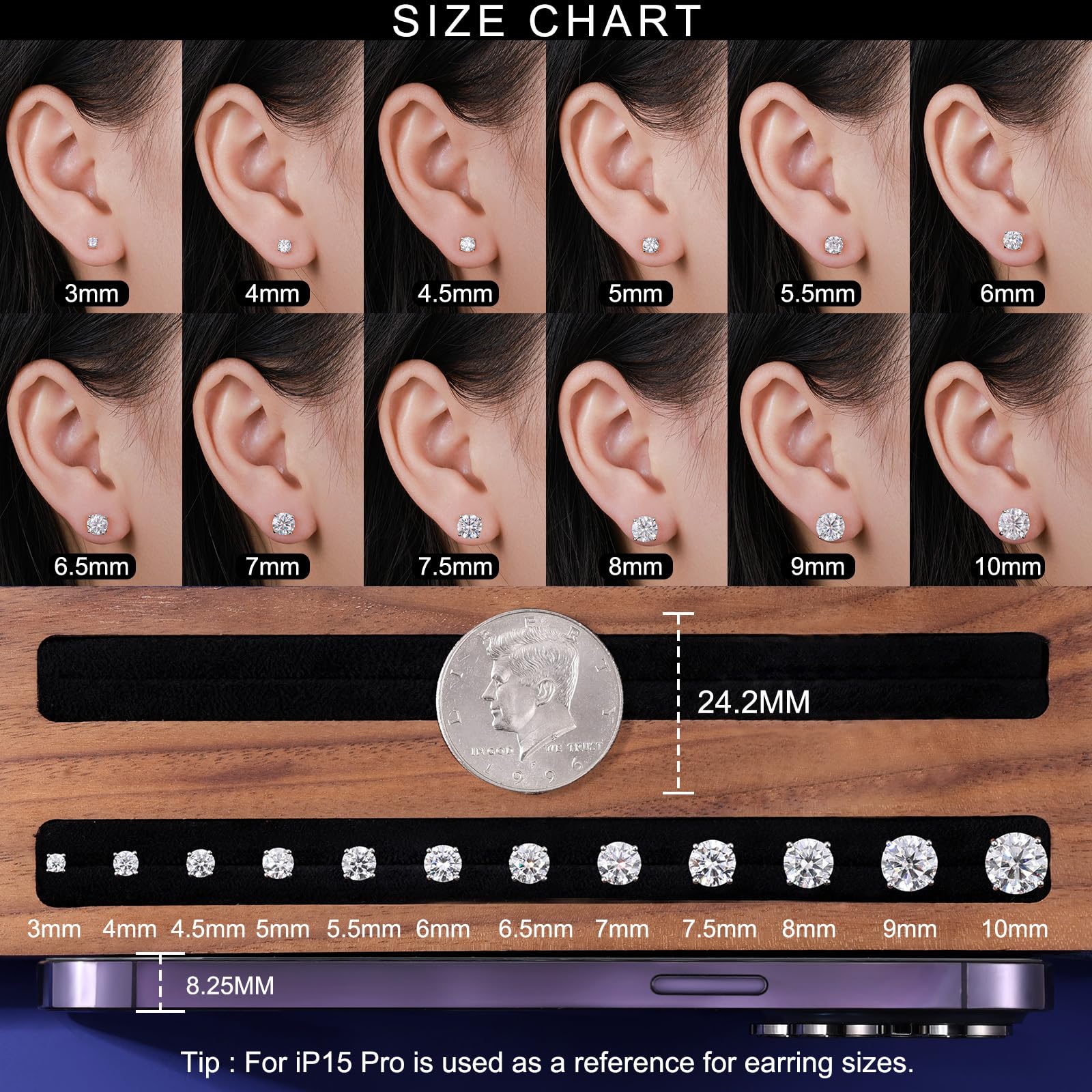 Moissanite Stud Earrings Screw Back 0.2CT 3MM*2 18K White Gold Plated S925 Sterling Silver Round Cut D Color VVS1 Clarity Lab Created Moissanite Diamond Earrings for Women Men