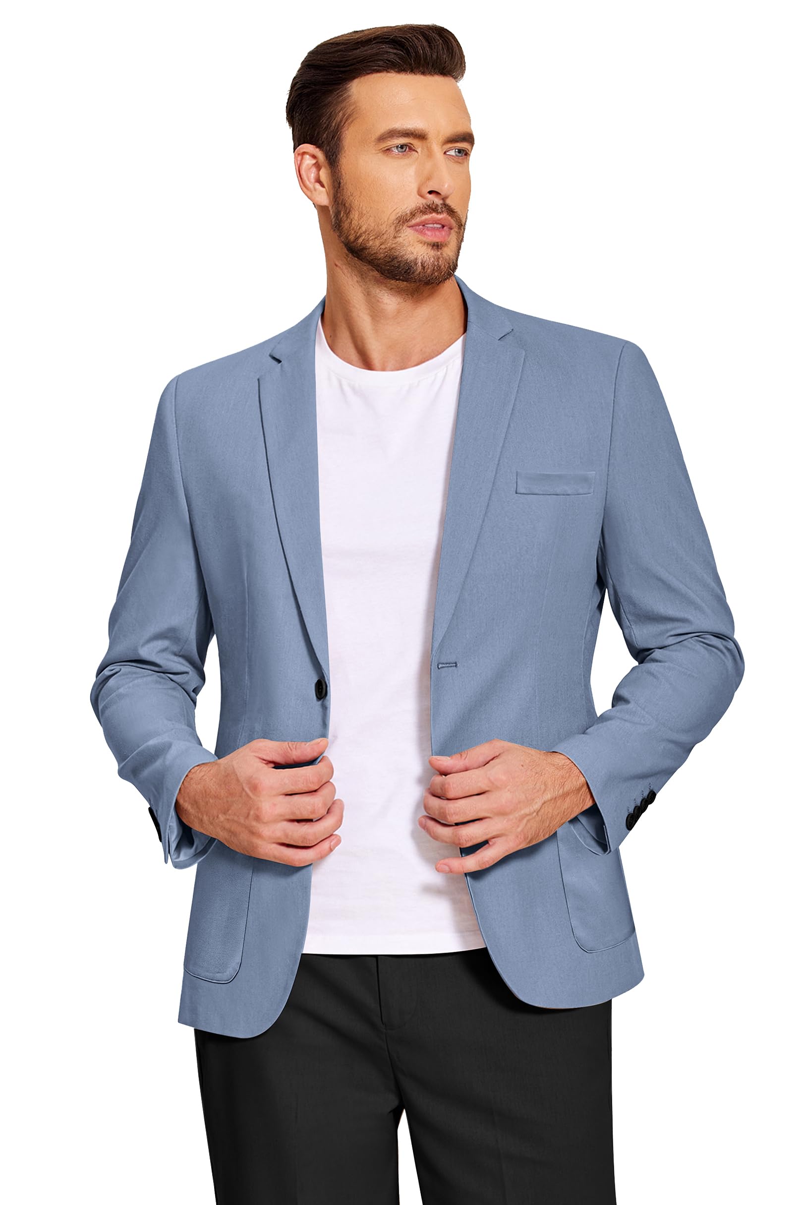 COOFANDY Men's Casual Linen Blazer Lightweight Regular Fit One Button Sport Coat Wedding Suit Jacket Denim Blue