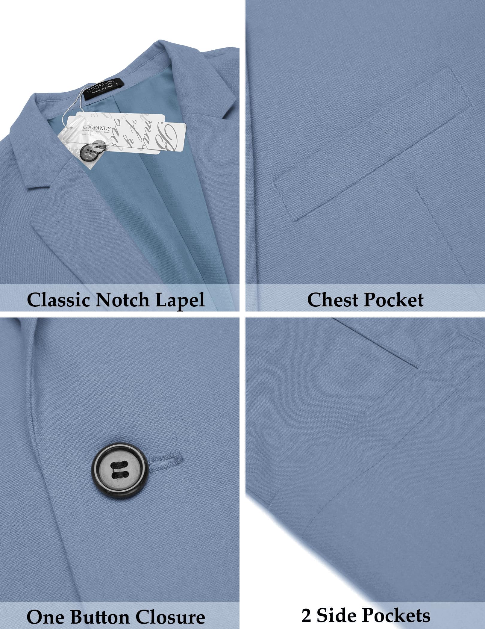 COOFANDY Men's Casual Linen Blazer Lightweight Regular Fit One Button Sport Coat Wedding Suit Jacket Denim Blue