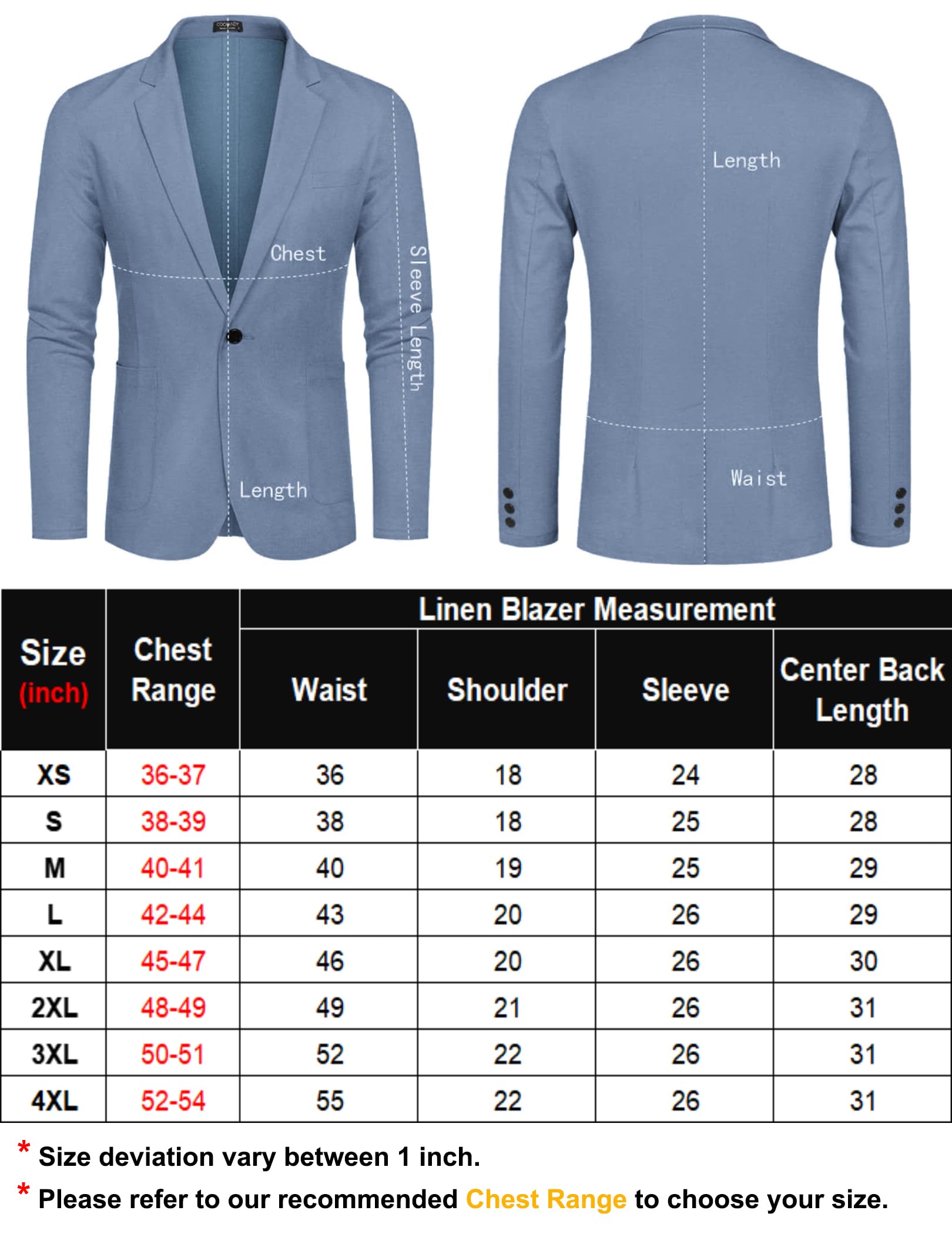 COOFANDY Men's Casual Linen Blazer Lightweight Regular Fit One Button Sport Coat Wedding Suit Jacket Denim Blue
