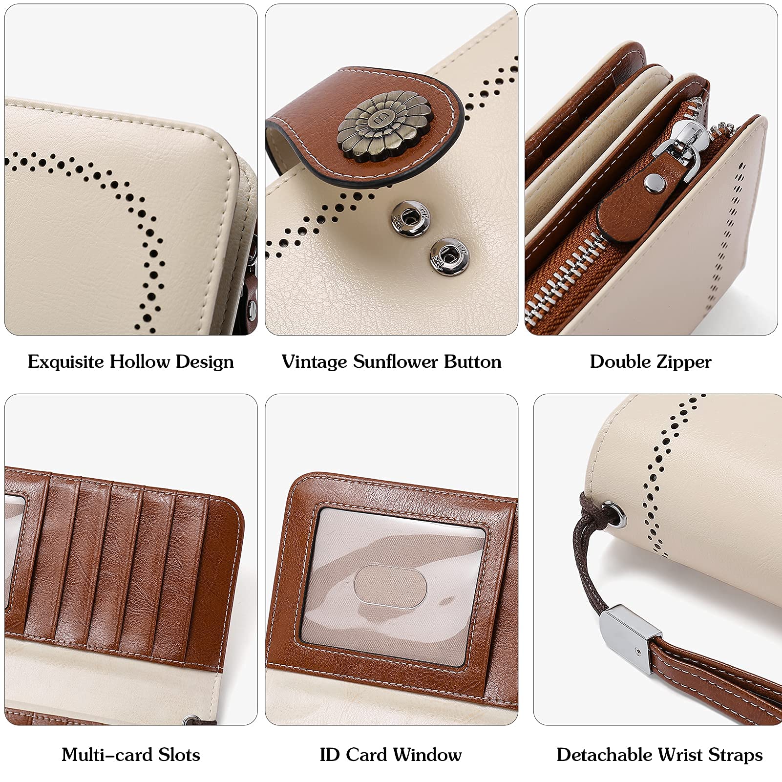 BOSTANTEN Laptop Backpack Purse for Women Genuine Leather Backpack Travel Bag and Womens Wallet Genuine Leather Large Capacity Wristlet Clutch Purse Credit Card Holder with RFID Blocking Beige-Brown