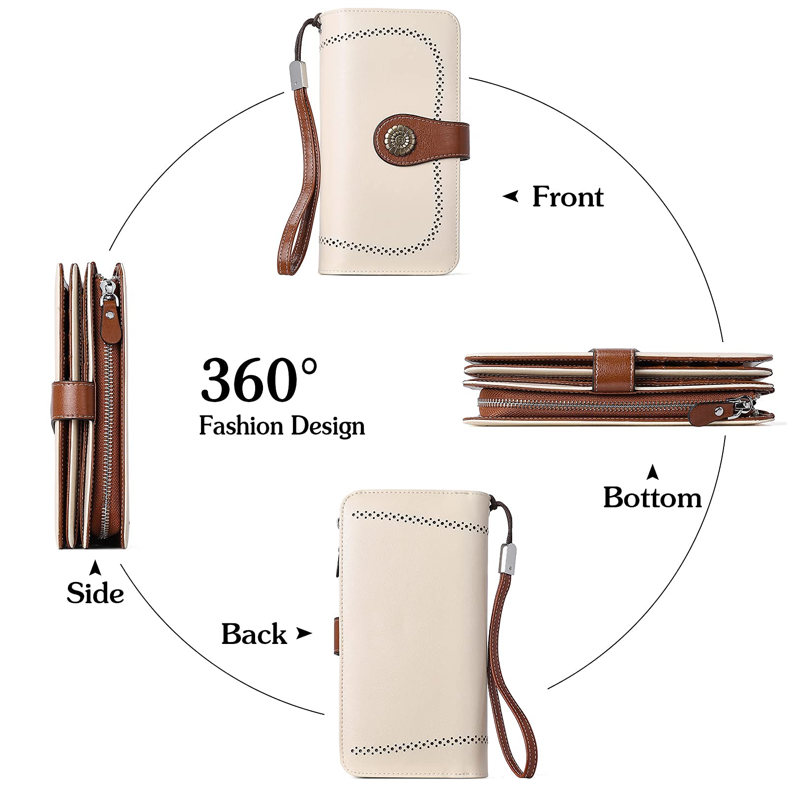 BOSTANTEN Laptop Backpack Purse for Women Genuine Leather Backpack Travel Bag and Womens Wallet Genuine Leather Large Capacity Wristlet Clutch Purse Credit Card Holder with RFID Blocking Beige-Brown