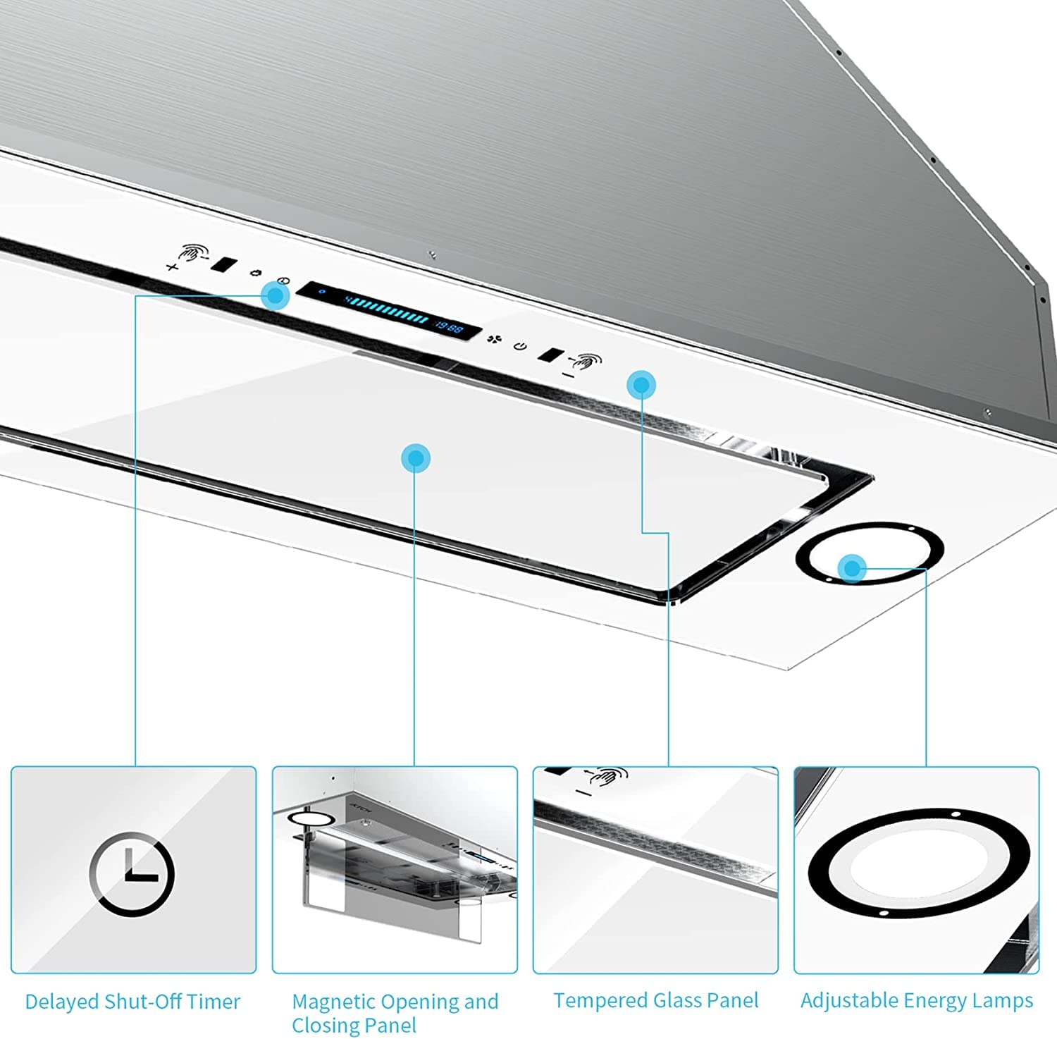 IKTCH New 30" Range Hood Insert, 900 CFM Ducted/Ductless Range Hood with 4 Speed Fan, White Stainless Steel & Tempered Glass Range Hood 30 inch with Gesture Sensing&Touch Control Making life Smarter