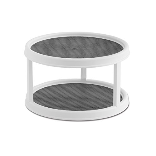 Copco Non-Skid 2 Tier Turntable, 12-Inch, White/Gray & Basics Non-Skid Pantry Cabinet Lazy Susan Turntable, 12-Inch, White/Blue