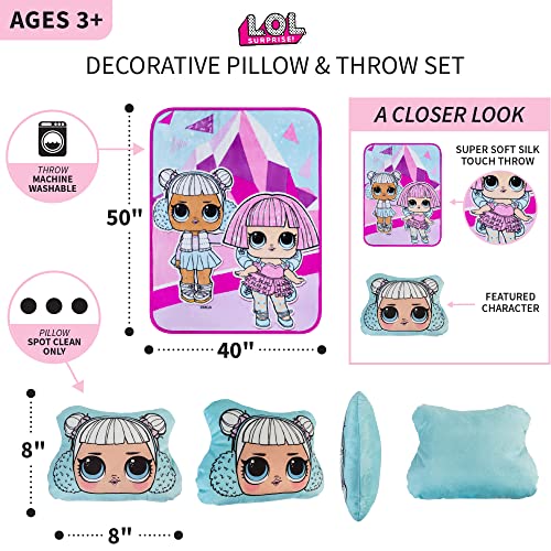 Franco Kids Bedding Super Soft Plush Decorative Pillow and Throw Set, 40 in x 50 in, LOL Surprise