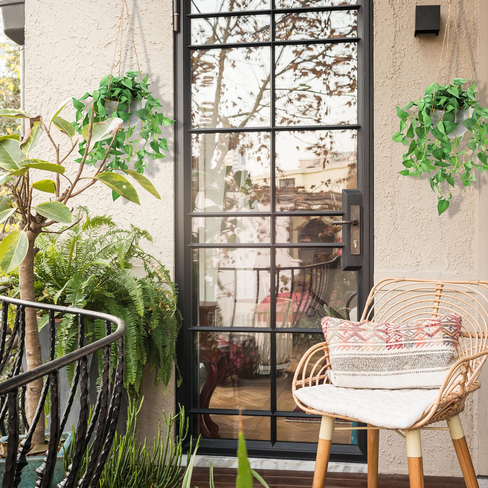 TNNTOPELE Fake Hanging Plants with Pots, 2 Pack Artificial Faux Anthurium Leaf Hanging Basket Plant for Wall Home Room Indoor Outdoor Decor