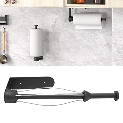 Kitchen Damper Paper Holder, Stainless Steel Damper Paper Holder Kitchen Punch Free Preservative Film Roll Hanger Anti Slip Rustproof Bathroom Tissue Holder Black