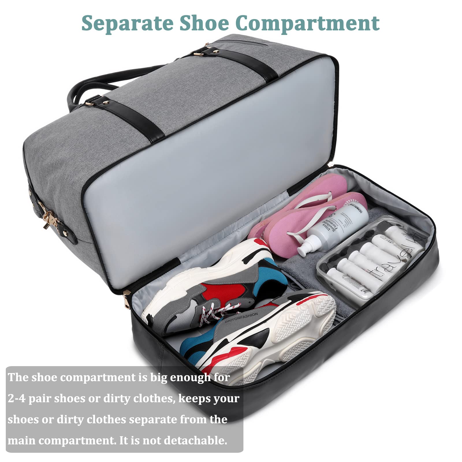 Weekender Bags for Women Oversized Travel Bag Womens Overnight Bag Mens Duffle Bag Large Size with Shoe Compartment